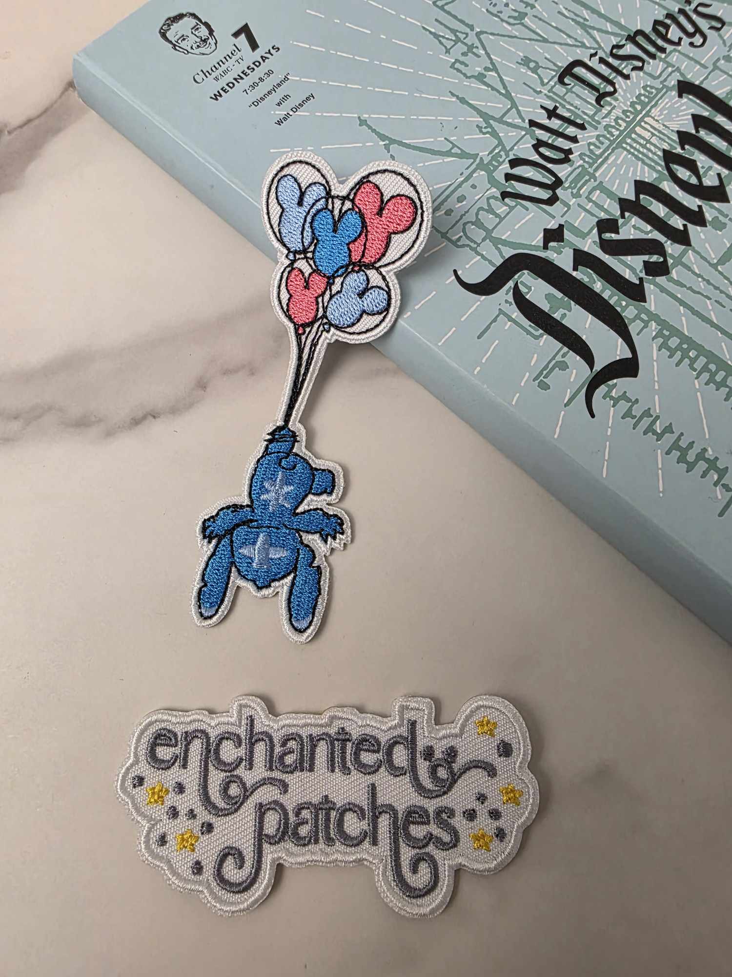 4" Blue Alien Back with Happiest Park Balloons Embroidered Iron On Pat – Enchanted Patches