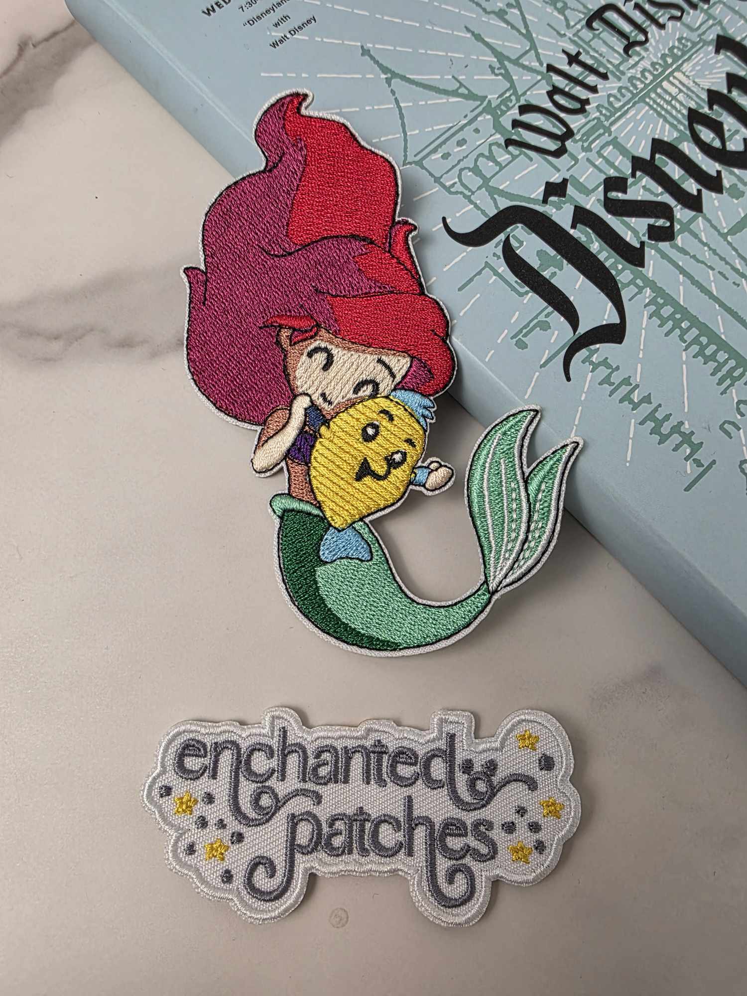 4" Kawaii Little Mermaid with Yellow Fish Embroidered Iron On Patch – Enchanted Patches