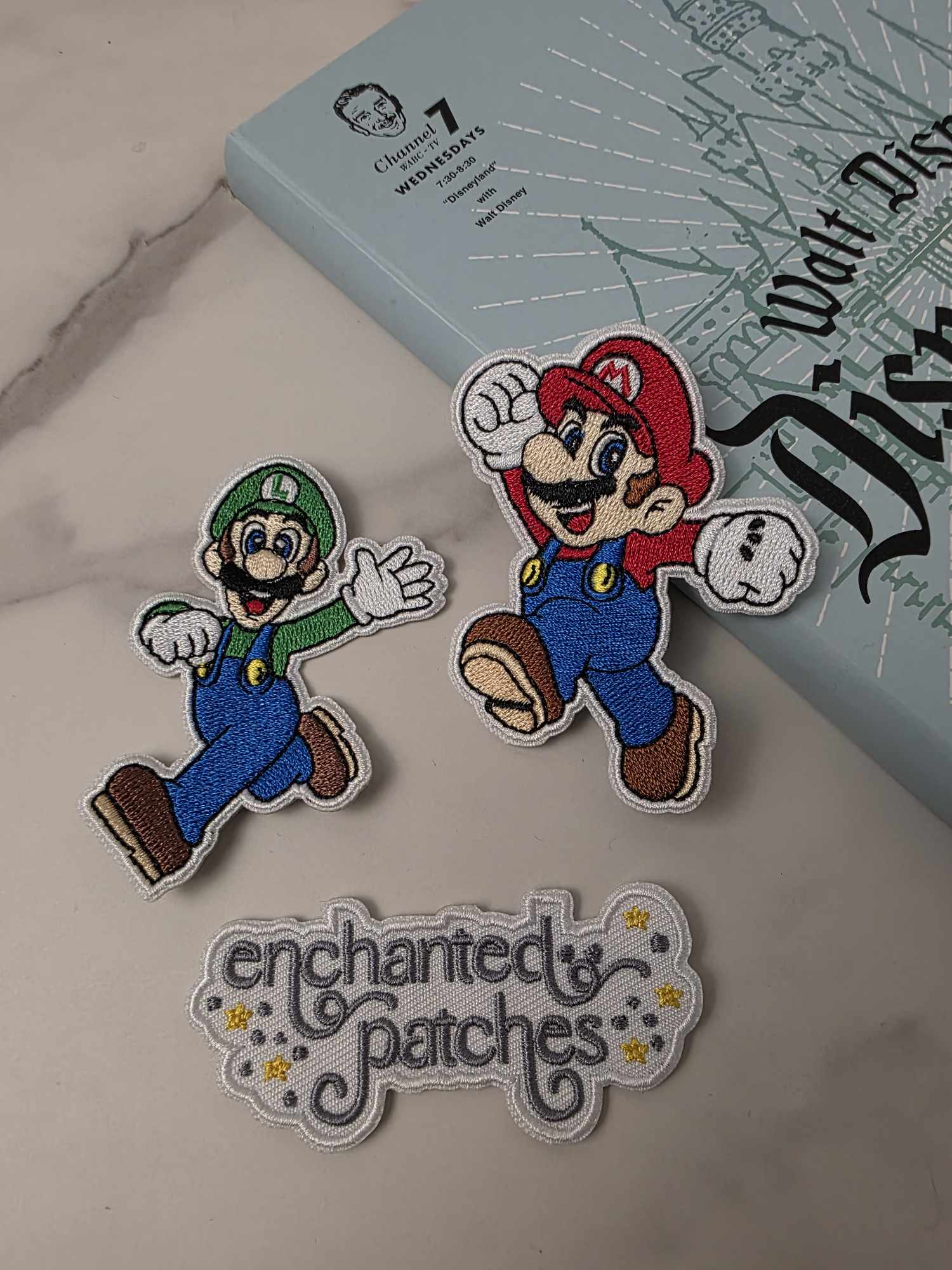 2pc Set - 3" Video Game Red Green Overall Mustache M Character Brother – Enchanted Patches